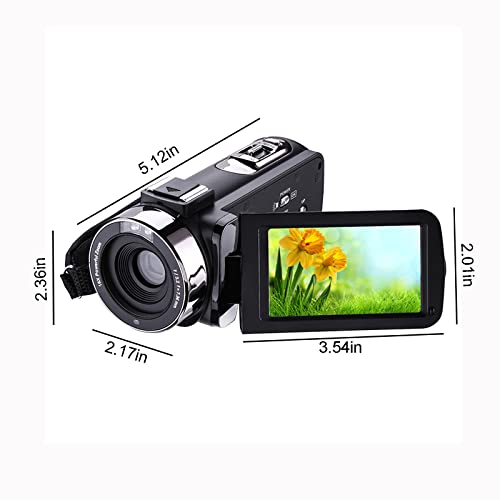 LebonYard Black 2.7K Ultra HD Digital Video Camera 3.0-inch 270 ° Reversible IPS Touch-Control Screen DV 16 Times Digital Zoom Double Intelligent Anti-Shake with Remote Control