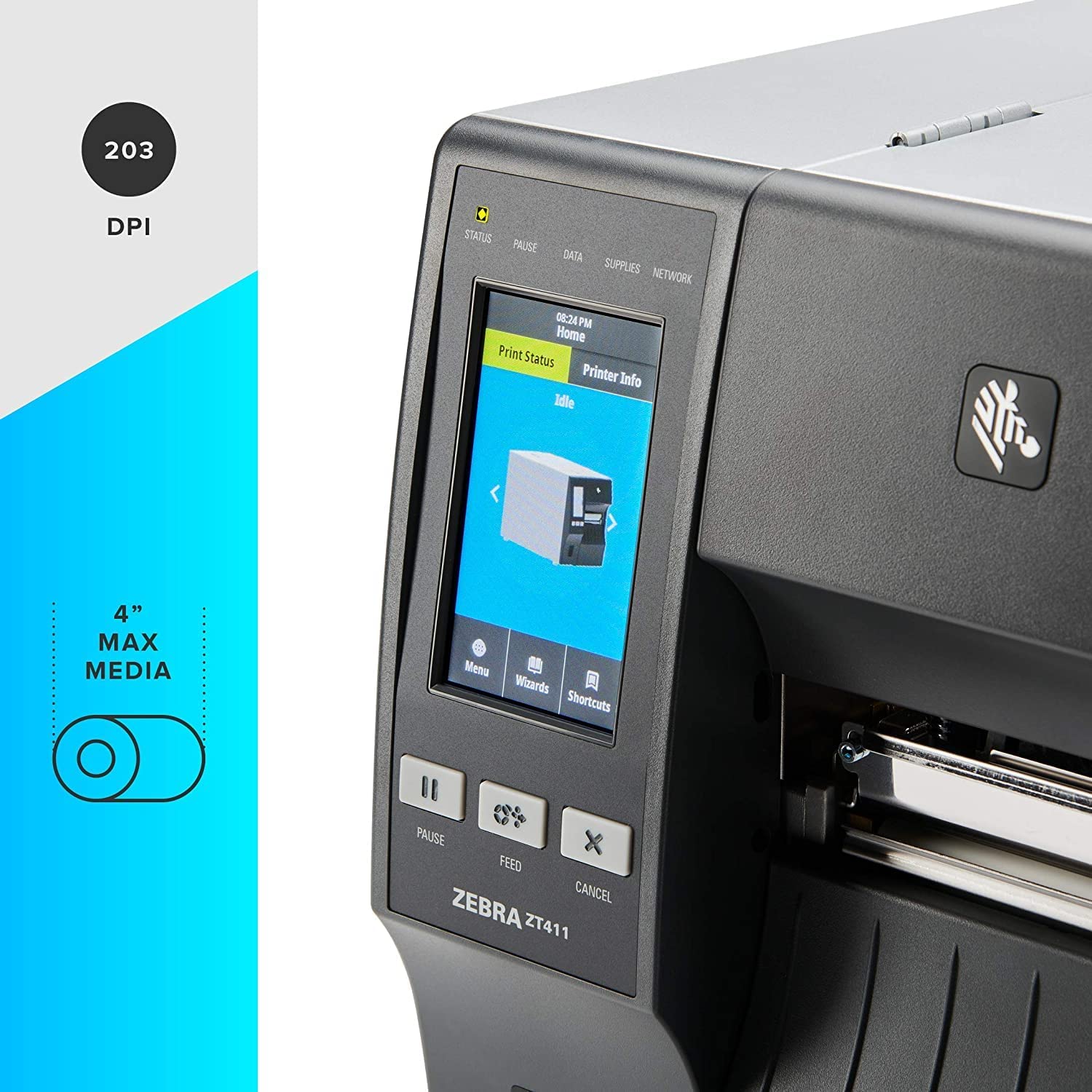 ZEBRA ZT411 Thermal Transfer and Direct Thermal Industrial Label Printer - Ethernet, Bluetooth, Serial, USB, USB Host Connectivity - 203 DPI, 14 IPS, 4.09" Print Width - JTTANDS