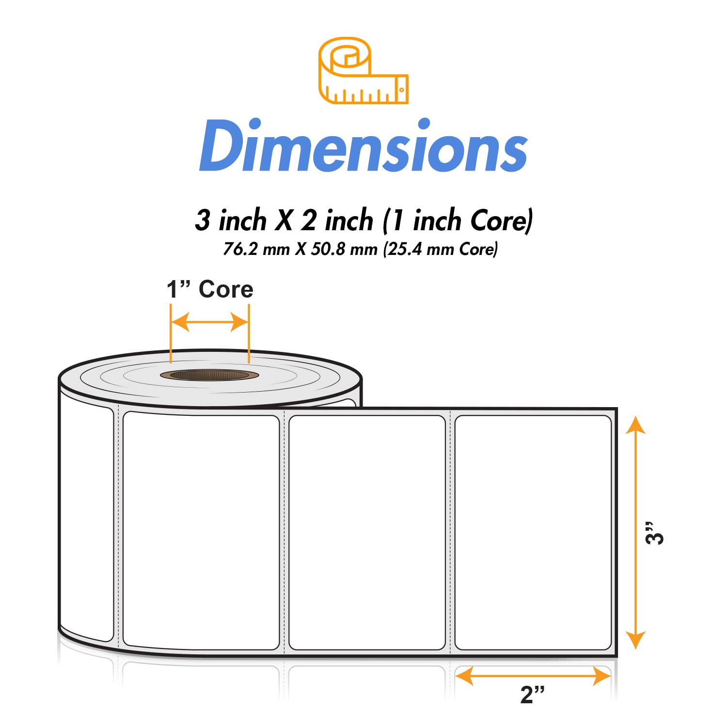 OfficeSmartLabels - 3" x 2" Direct Thermal Labels - Compatible with Zebra & Rollo Desktop Printers and More – 1” Core, Permanent Adhesive & Perforated (750/Roll, 15000 Labels in 20 Rolls)