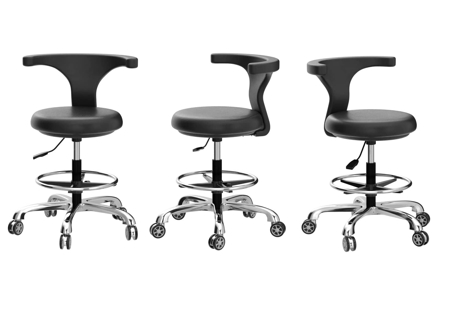 Nazalus Rolling Stool Task Chair Drafting Adjustable with Wheels and Backrest Heavy Duty for Office Kitchen Medical Dentist Shop Lab and Home(with Footrest)