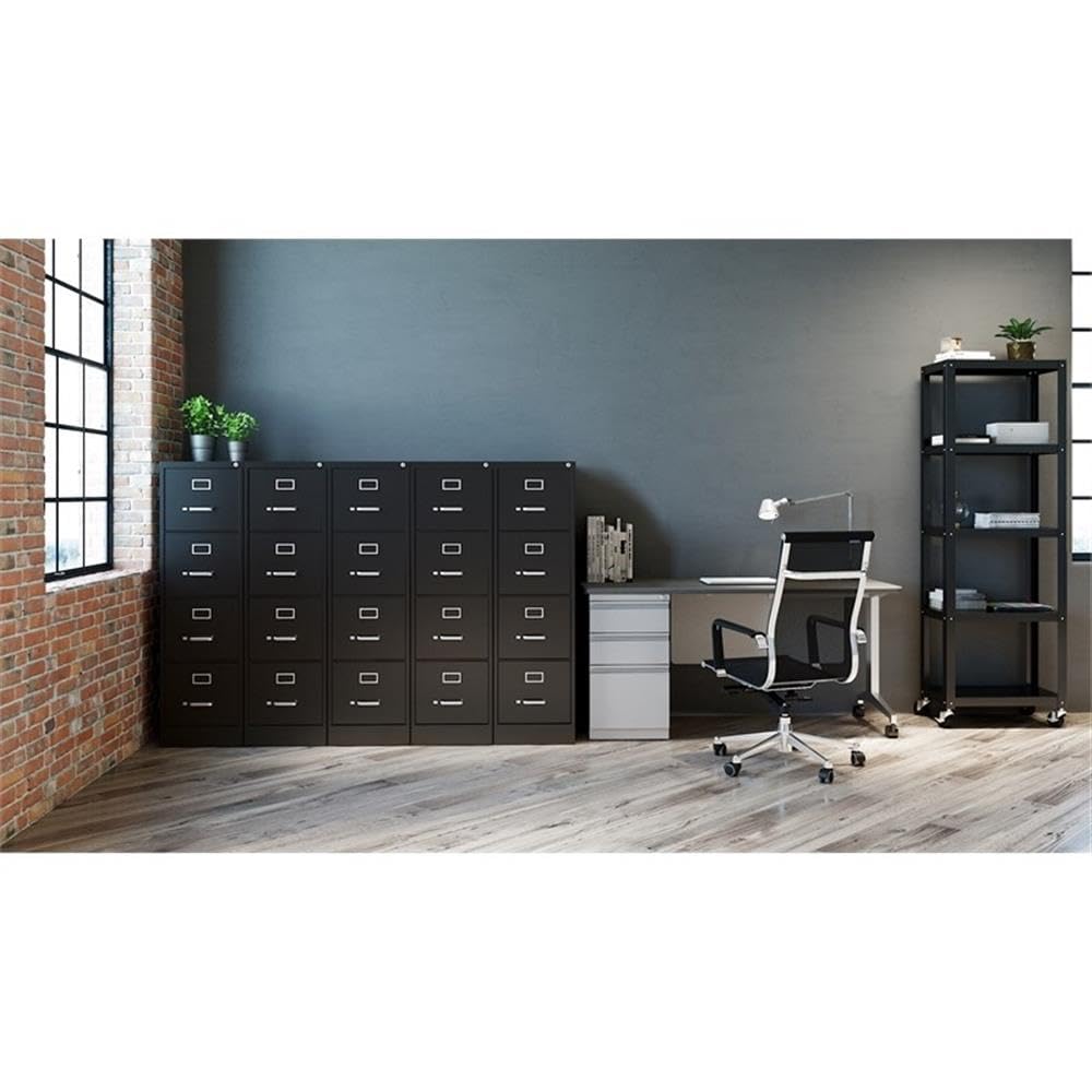 Pemberly Row 4 Drawer 25" Deep Letter File Cabinet in Black, Fully Assembled