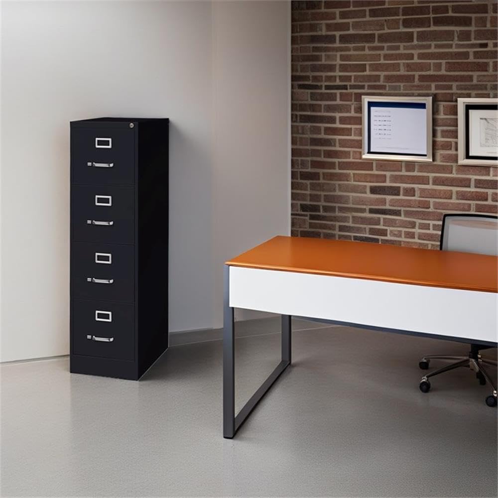 Pemberly Row 4 Drawer 25" Deep Letter File Cabinet in Black, Fully Assembled