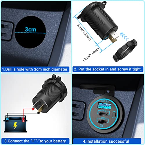 USB C Car Charger Socket 12V USB Outlet 2 Pack – Ouffun Newest 58W RV USB Outlet Dual 20W PD USB-C and 18W QC3.0 Car USB Port with Button Switch Waterproof for Car RV Boat Marine Truck Motorcycle ect