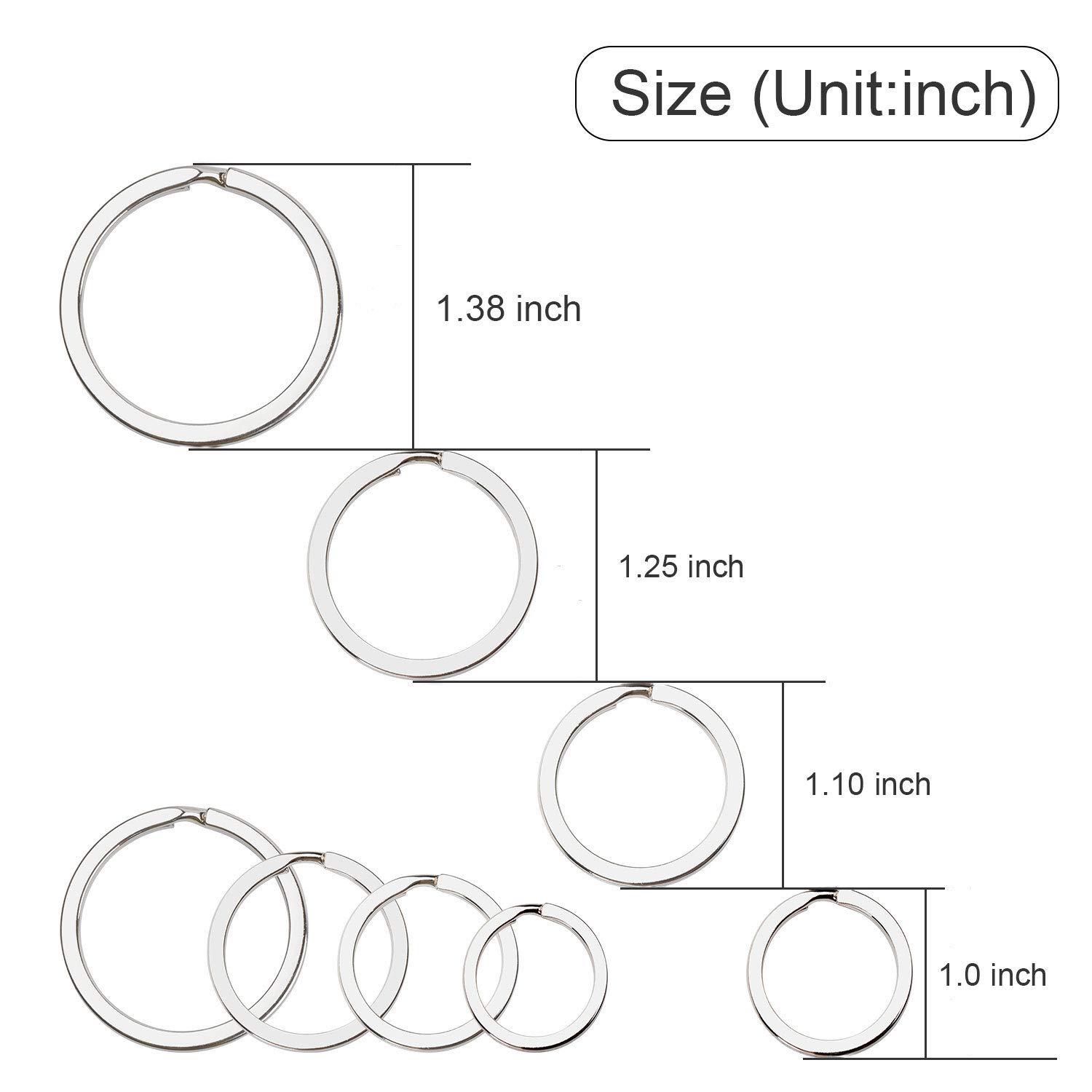 Teskyer Flat Key Ring, 40 Pack 4 Sizes Split Metal Key Rings for Organizing Home Car Office Keys and Accessories, Silver (0.98INCH, 1.10INCH, 1.25INCH, 1.37INCH)