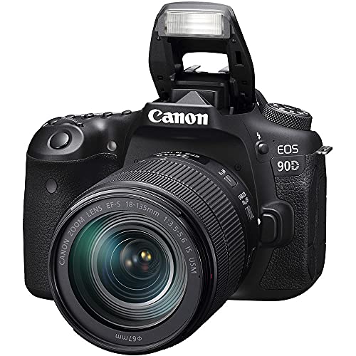 Canon EOS 90D DSLR Camera with 18-135mm Lens, Canon EF-S 55-250mm f/4-5.6 is STM Lens, Soft Padded Case, Memory Card, and More (Renewed)