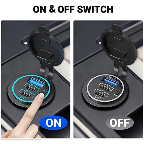 USB C Car Charger Socket 12V USB Outlet 2 Pack – Ouffun Newest 58W RV USB Outlet Dual 20W PD USB-C and 18W QC3.0 Car USB Port with Button Switch Waterproof for Car RV Boat Marine Truck Motorcycle ect