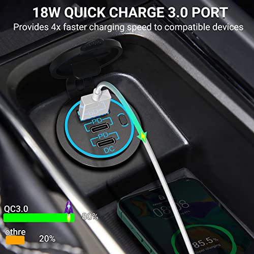 USB C Car Charger Socket 12V USB Outlet 2 Pack – Ouffun Newest 58W RV USB Outlet Dual 20W PD USB-C and 18W QC3.0 Car USB Port with Button Switch Waterproof for Car RV Boat Marine Truck Motorcycle ect