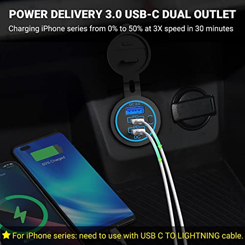USB C Car Charger Socket 12V USB Outlet 2 Pack – Ouffun Newest 58W RV USB Outlet Dual 20W PD USB-C and 18W QC3.0 Car USB Port with Button Switch Waterproof for Car RV Boat Marine Truck Motorcycle ect