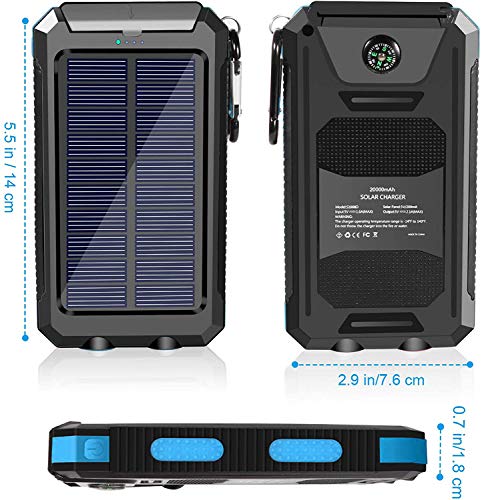 Solar Charger,20000mAh Portable Solar Power Bank,Waterproof External Backup Battery Power Pack Charger with 2 USB/LED Flashlights Compatible with iPhone,Tablet,Android,Suitable for Outdoor Camping