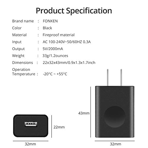 USB Wall Charger, FONKEN 5V 2A Power Adapter Universal Travel Charger USB Plug Cell Phone Charger Block Cube Compatible with iPhone, iPad, Google Nexus, Samsung, LG, HTC, Moto and More