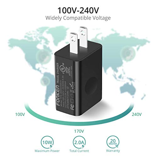 USB Wall Charger, FONKEN 5V 2A Power Adapter Universal Travel Charger USB Plug Cell Phone Charger Block Cube Compatible with iPhone, iPad, Google Nexus, Samsung, LG, HTC, Moto and More