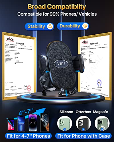 YRU Phone Mount for Car Vent [Upgraded Steel Clip], Sturdy Adjustable Shockproof Car Phone Holder, Handsfree Cell Phone Stand Cradle for iPhone 14 13 Pro Max, Samsung Universal Cellphone, Pickup Truck