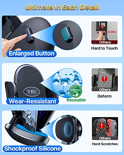 YRU Phone Mount for Car Vent [Upgraded Steel Clip], Sturdy Adjustable Shockproof Car Phone Holder, Handsfree Cell Phone Stand Cradle for iPhone 14 13 Pro Max, Samsung Universal Cellphone, Pickup Truck