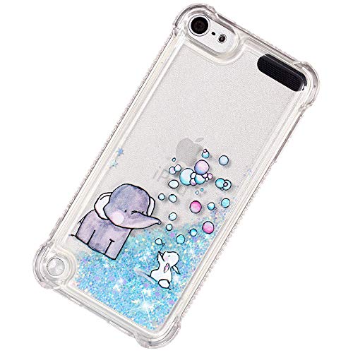 CAIYUNL iPod Touch 7 Case, iPod Touch 6 /Touch 5 Case Glitter, Liquid Sparkle Bling Cute Clear Soft TPU Girls Women Kids Protective Case Cover for iPod Touch 7th /6th/5th Generation -Blue Elephant