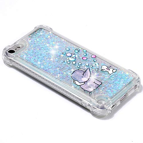 CAIYUNL iPod Touch 7 Case, iPod Touch 6 /Touch 5 Case Glitter, Liquid Sparkle Bling Cute Clear Soft TPU Girls Women Kids Protective Case Cover for iPod Touch 7th /6th/5th Generation -Blue Elephant