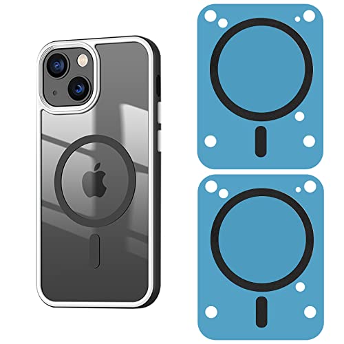 2pcs Mgesafe Magnet Sticker, Magnetic Phone case Sticker, Compatible with MagSafe Accessories and Qi Wireless Charger, Suitable for All Smart Phones and iPhone Series (Black)