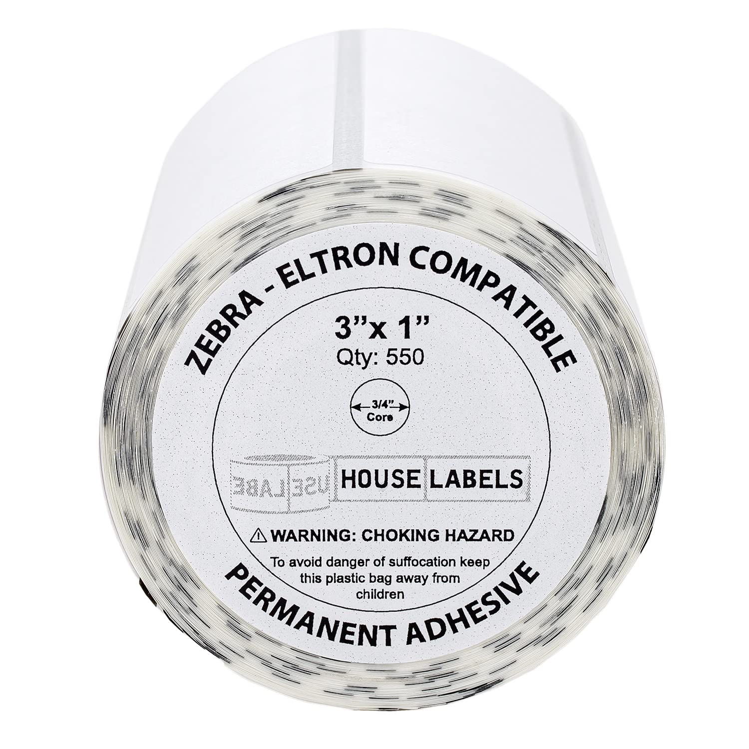 HOUSELABELS 3" x 1" Multipurpose Labels on 0.75" Core Compatible with Zebra and Rollo Printers, 1 Roll / 550 Labels per Roll