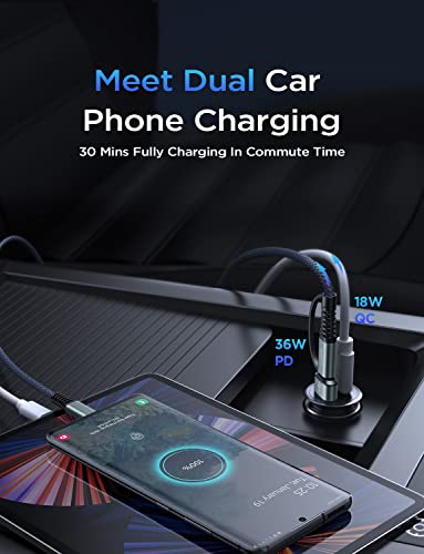 54W USB C Car Charger Fast Charge, AINOPE Super Fast Cigarette Lighter USB Charger Adapter Dual Port PD&QC 3.0 Car Charger USB Fast Charging Compatible with iPhone 14 13 Samsung Galaxy iPad
