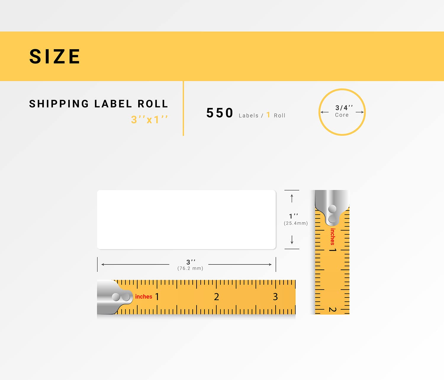 HOUSELABELS 3" x 1" Multipurpose Labels on 0.75" Core Compatible with Zebra and Rollo Printers, 1 Roll / 550 Labels per Roll