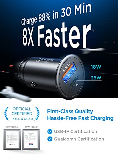 54W USB C Car Charger Fast Charge, AINOPE Super Fast Cigarette Lighter USB Charger Adapter Dual Port PD&QC 3.0 Car Charger USB Fast Charging Compatible with iPhone 14 13 Samsung Galaxy iPad