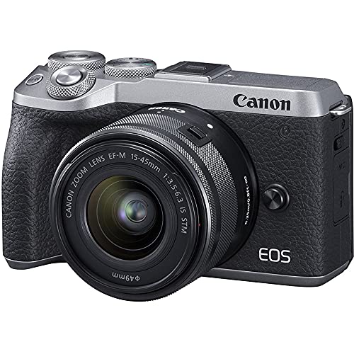 M6 Mark II Mirrorless Digital Camera with 15-45mm Lens (Silver) vlogging Bundle, 500mm f/8.0 Preset Manual Focus Lens, Travel Kit with Accessories (Extra Battery, Flash, 64Gb Memory +More)