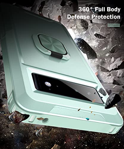 Petocase for Google Pixel 6 Case Heavy Duty Full Body Shockproof Kickstand with 360°Ring Holder Support Car Mount Hybrid Bumper Silicone Hard Back Cover for Google Pixel 6 2021 6.4" Mint
