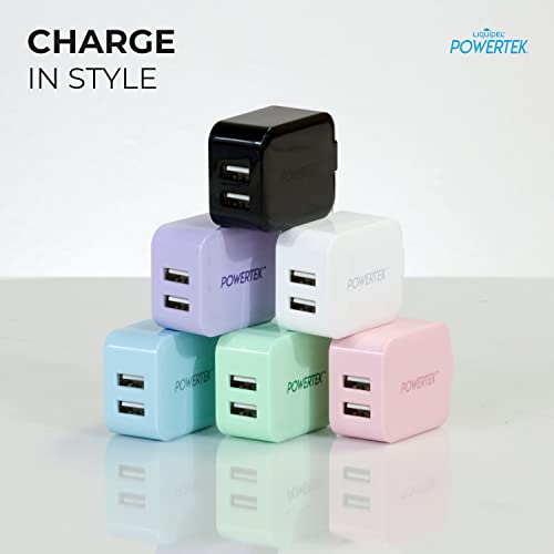 Liquipel Powertek Dual USB-A Wall Charger, Beveled Edges, Foldable, Compact, Pastel Colors (Purple)