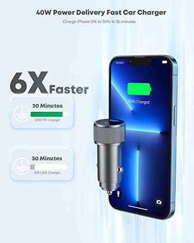 [Apple MFi Certified] iPhone Fast Car Charger, 40W Dual Port USB C Fast Charging Type C Charger Cigarette Lighter Adapter with【2 Pack】3FT USB C to Lightning Cable for iPhone 13/12/12 Pro/iPad/Airpods