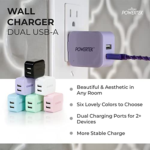Liquipel Powertek Dual USB-A Wall Charger, Beveled Edges, Foldable, Compact, Pastel Colors (Purple)