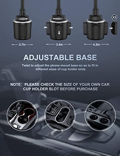 TSYMO Car Cup Holder Phone Holder - Cup Holder Phone Mount for Car 360° Adjustable Gooseneck Cup Holder Cradle for Cell Phone, iPhone,Samsung, LG, Sony and More, Black