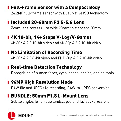 Panasonic LUMIX S5 Full Frame Mirrorless Camera, 4K Video Recording, LUMIX S 20-60mm, DC-S5KK (Black) + LUMIX S Series Camera Lens, 50mm F1.8 L-Mount Interchangeable Lens-Mirrorless Full Frame Cameras