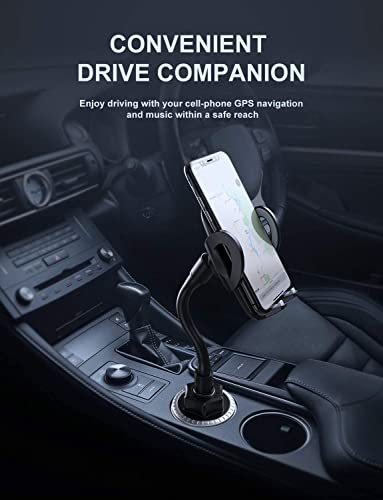 TSYMO Car Cup Holder Phone Holder - Cup Holder Phone Mount for Car 360° Adjustable Gooseneck Cup Holder Cradle for Cell Phone, iPhone,Samsung, LG, Sony and More, Black