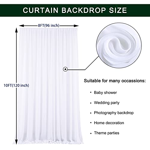 White Backdrop Curtains for Parties, 8ft*10ft Polyester Photography Backdrop Drapes Fabric Decoration for Wedding Birthday Party Baby Shower Bridal Shower Photoshoot