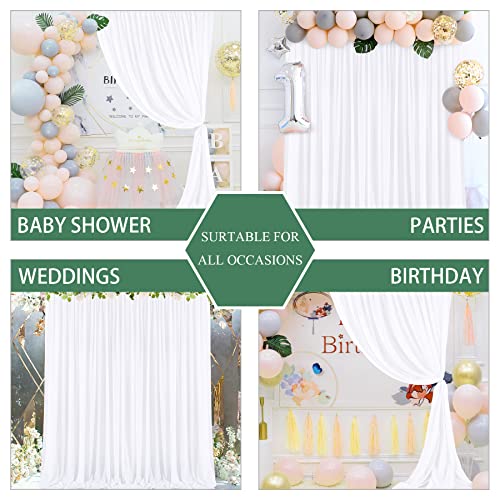 White Backdrop Curtains for Parties, 8ft*10ft Polyester Photography Backdrop Drapes Fabric Decoration for Wedding Birthday Party Baby Shower Bridal Shower Photoshoot