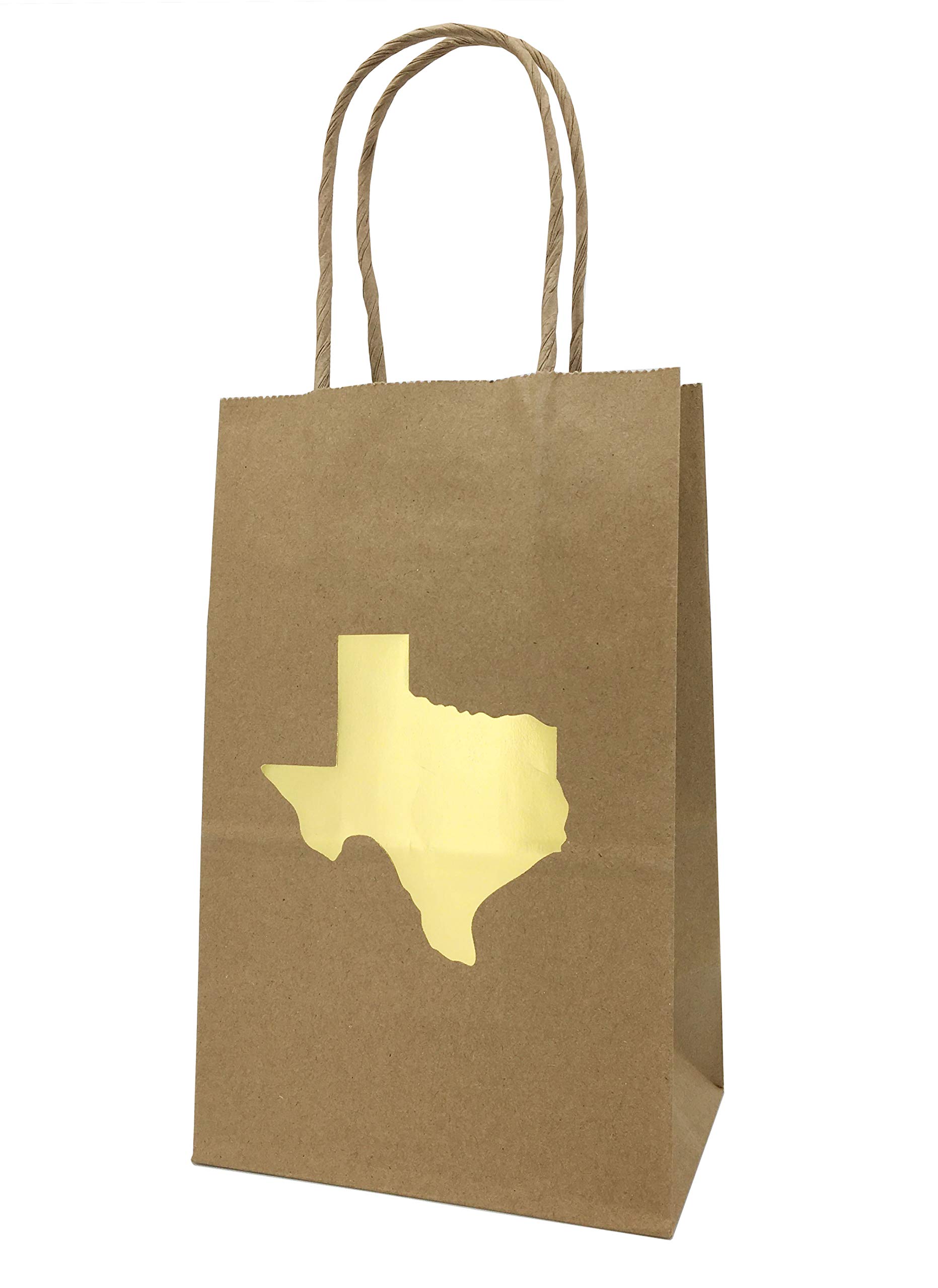6 Texas Gift Bag with Gold Foil State of Texas Shape Kraft Gift Bag Rose Size 5.25 x 3.5 X 8.5 Inches