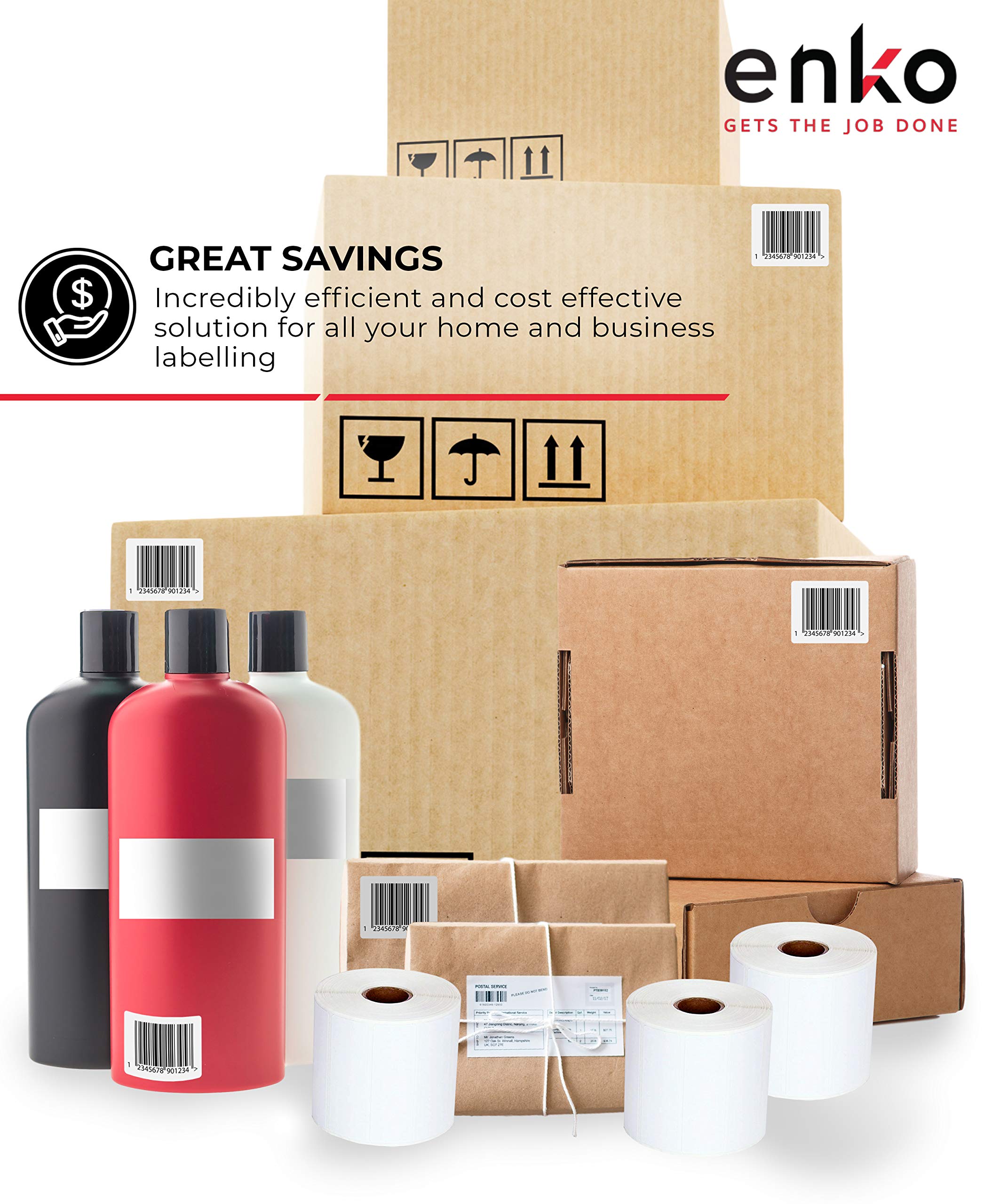 enKo Direct Thermal Labels 2-1/4 x 1-1/4 inches (12 Rolls, 12,000 Labels) Perforated Thermal Stickers for Address Mailing, Barcode, FBA Stickers, FNSKU Labels for Zebra, Rollo, Eltron Printer