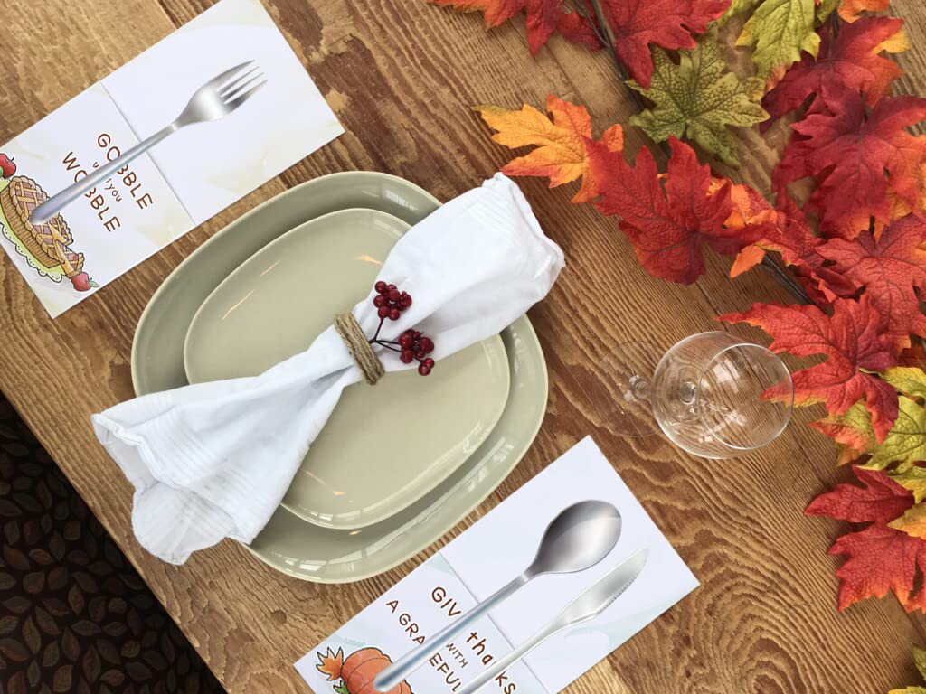 24PCS Thanksgiving Day Cutlery Silverware Holders - Turkey Fall Give Thanks Party Dinner Table Supplies Decorations