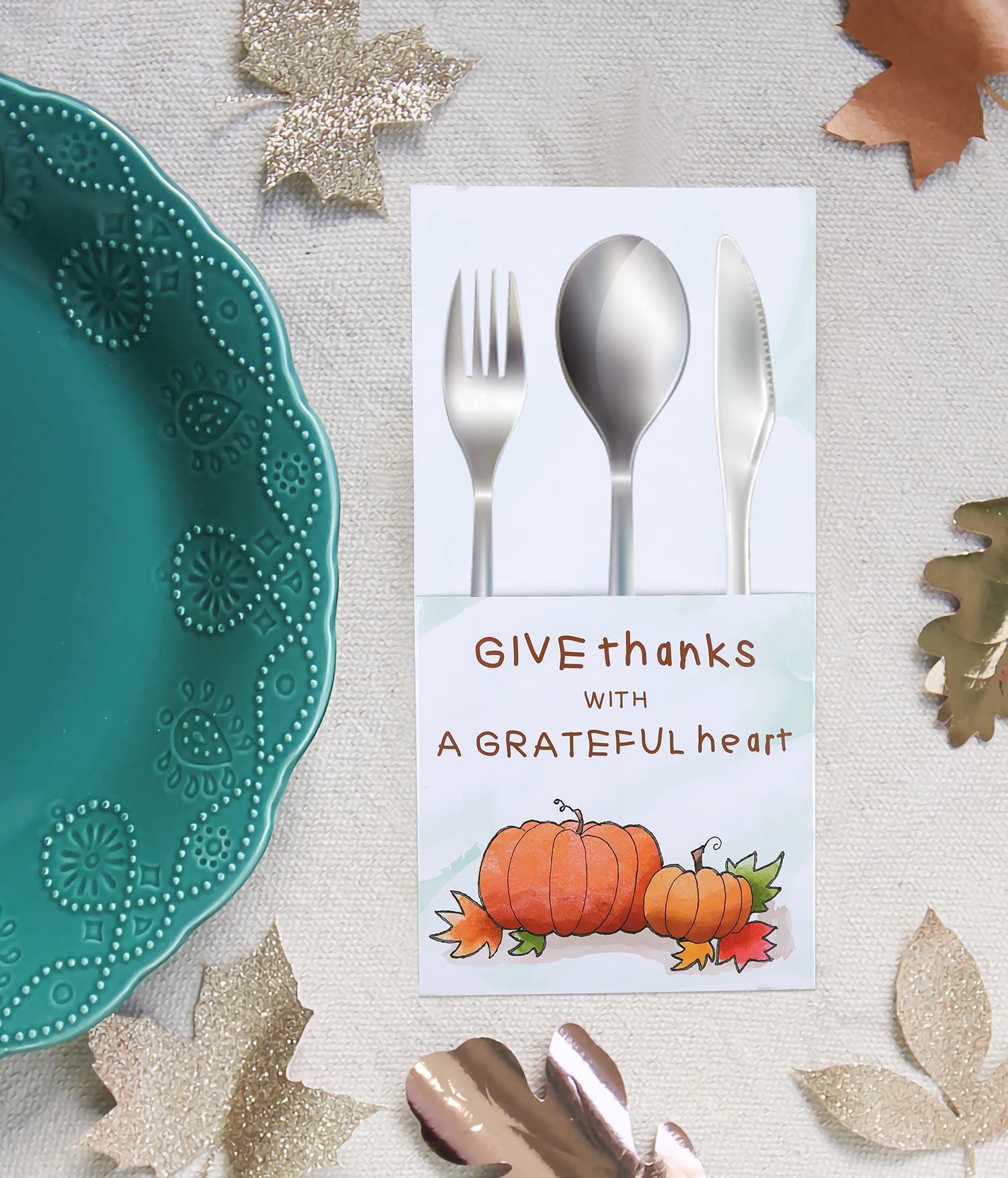 24PCS Thanksgiving Day Cutlery Silverware Holders - Turkey Fall Give Thanks Party Dinner Table Supplies Decorations