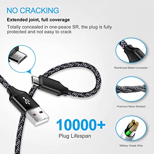 Android Fast Charger for Samsung Galaxy S7 S6 Edge A10 A6 J8 J7 J5 J3 J2 Note 5,LG Stylo 3 2 K40 K30 K20,Moto E7 E6 E5 G5,Kindle fire,Quick Charge 3.0 Wall Charger Car Adapter+3FT 6FT Micro USB Cable