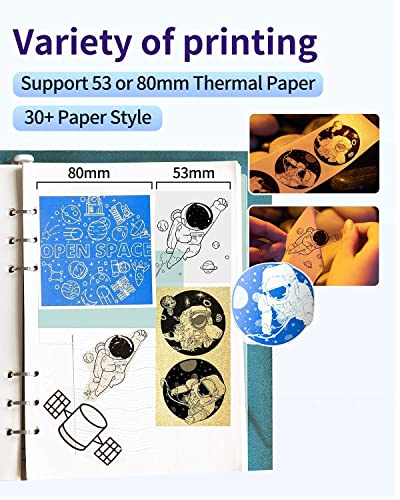 Phomemo M03 Pocket Printer- Portable Printer Photo Printer with 3 Roll 3 Inch Black on White, 77mm x 3.5m, 3 Inch X 11.5 ft, Compatible with iOS + Android for Photos, Journalist, Work, Plan-(Purple)