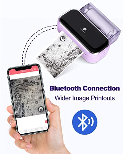 Phomemo M03 Pocket Printer- Portable Printer Photo Printer with 3 Roll 3 Inch Black on White, 77mm x 3.5m, 3 Inch X 11.5 ft, Compatible with iOS + Android for Photos, Journalist, Work, Plan-(Purple)