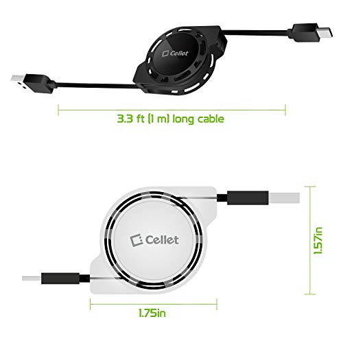 Retractable USB-C Cable, Type-C 3 Feet Charging Cable Compatible to Samsung Galaxy Z Flip, Z Fold, Note 20 S22 S21 S20 Google Pixel LG Moto iPad Mini, iPad Pro, iPad Air (USB-A to USB-C) (2Pack)