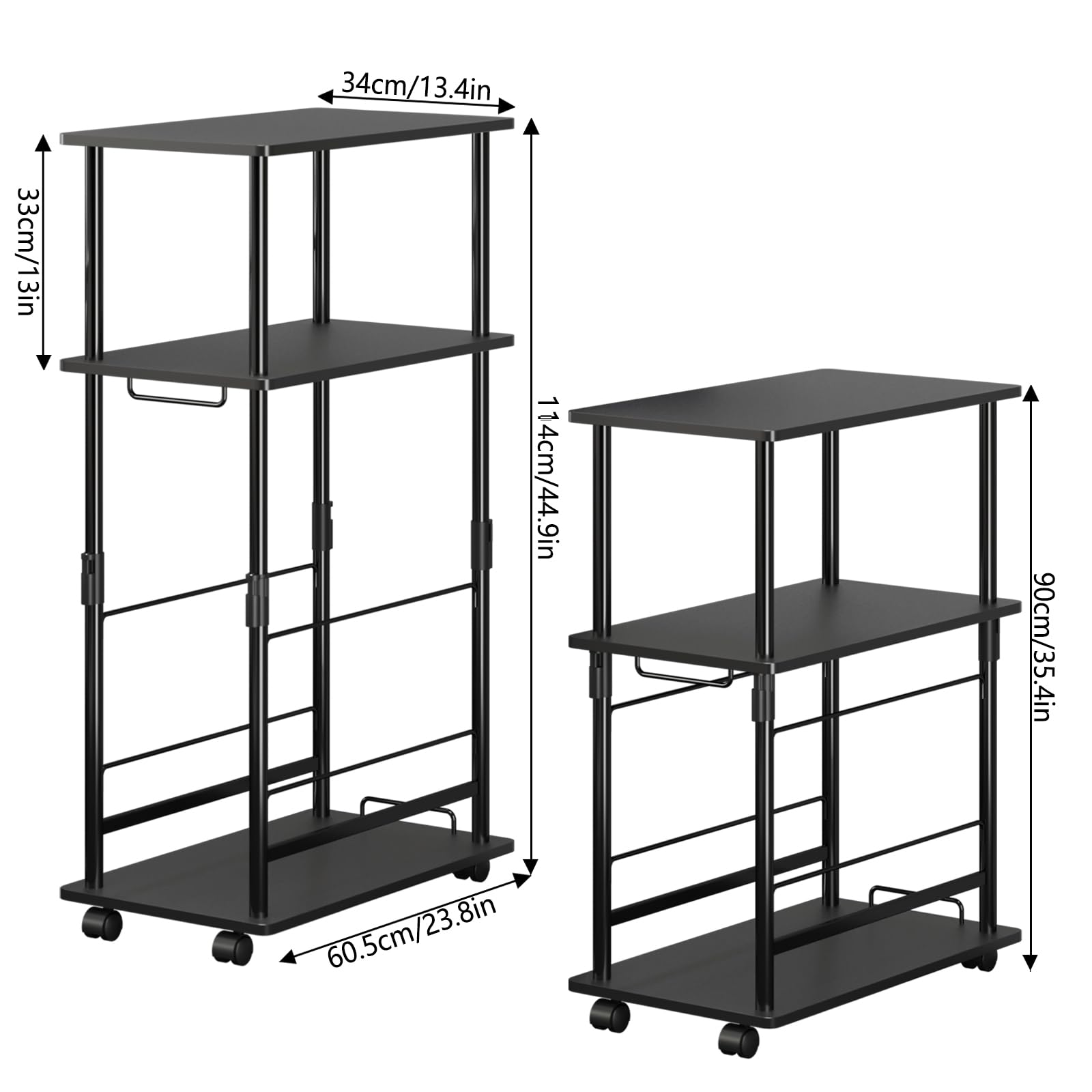 PROXRACER Height Adjustable Computer Tower Stand, 3-Tier CPU Holder Cart Printer Stand Mobile PC Laptop Standing Table Home Office Gaming Accessories with Rolling Wheels