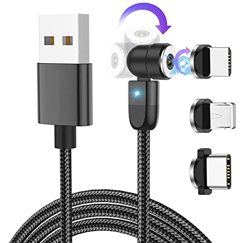 FLEXO Magnetic Rotating USB Charging Cable USB Cord 3-in-1 Cable Charger Wireless Charging Adapter Fast Charge Magnetic LED Phone Charger - Rotary