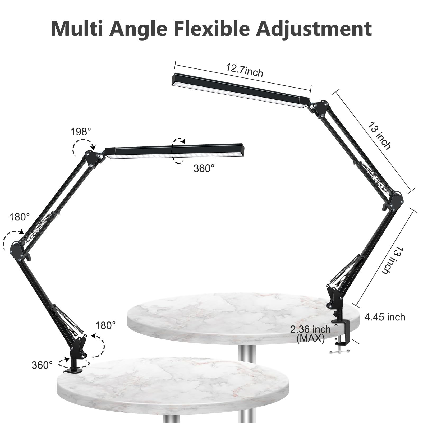 ODOM Desk Lamp, Swing Arm Desk Lamps with Clamp, 10 Brightness for Desk Light, Eye-Caring Desk Lamps for Home Office, Upgraded 12V Adapter with Memory Function