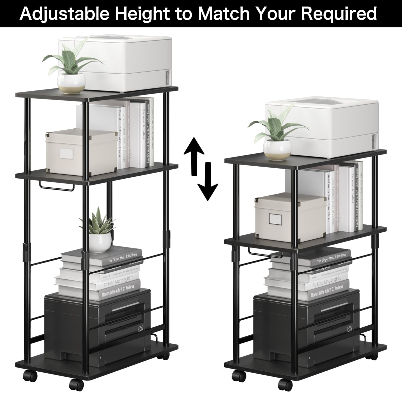 PROXRACER Height Adjustable Computer Tower Stand, 3-Tier CPU Holder Cart Printer Stand Mobile PC Laptop Standing Table Home Office Gaming Accessories with Rolling Wheels
