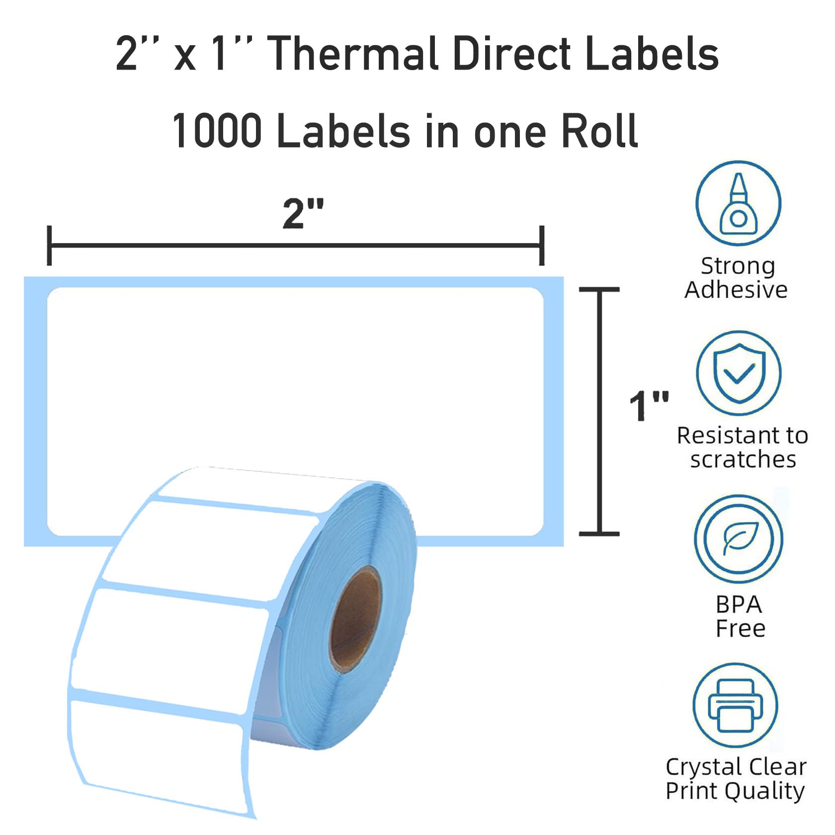 2 x 1 Direct Thermal Laverls, Thermal Name Label Stickers, Thermal Label Stickers, Barcode Label Thermal-1 Roll,1000 Labels