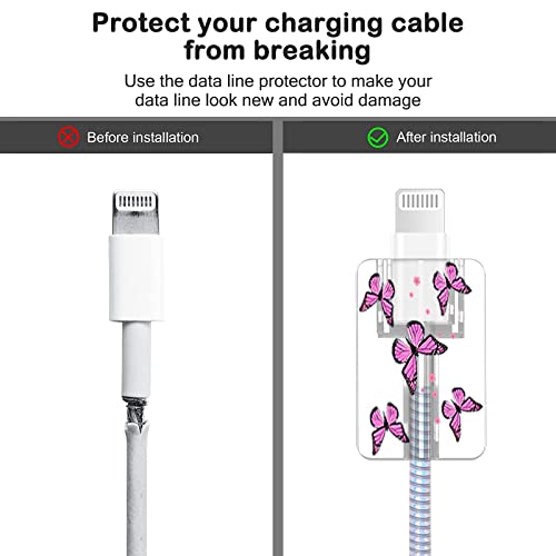 DiyGody Lovely Cable Protector for iPhone Charger with Cute Clear Pink Butterfly Design, Soft Data Line Cable USB Wire Saver Charger Protector Compatible with 18W/20W iPhone Charger