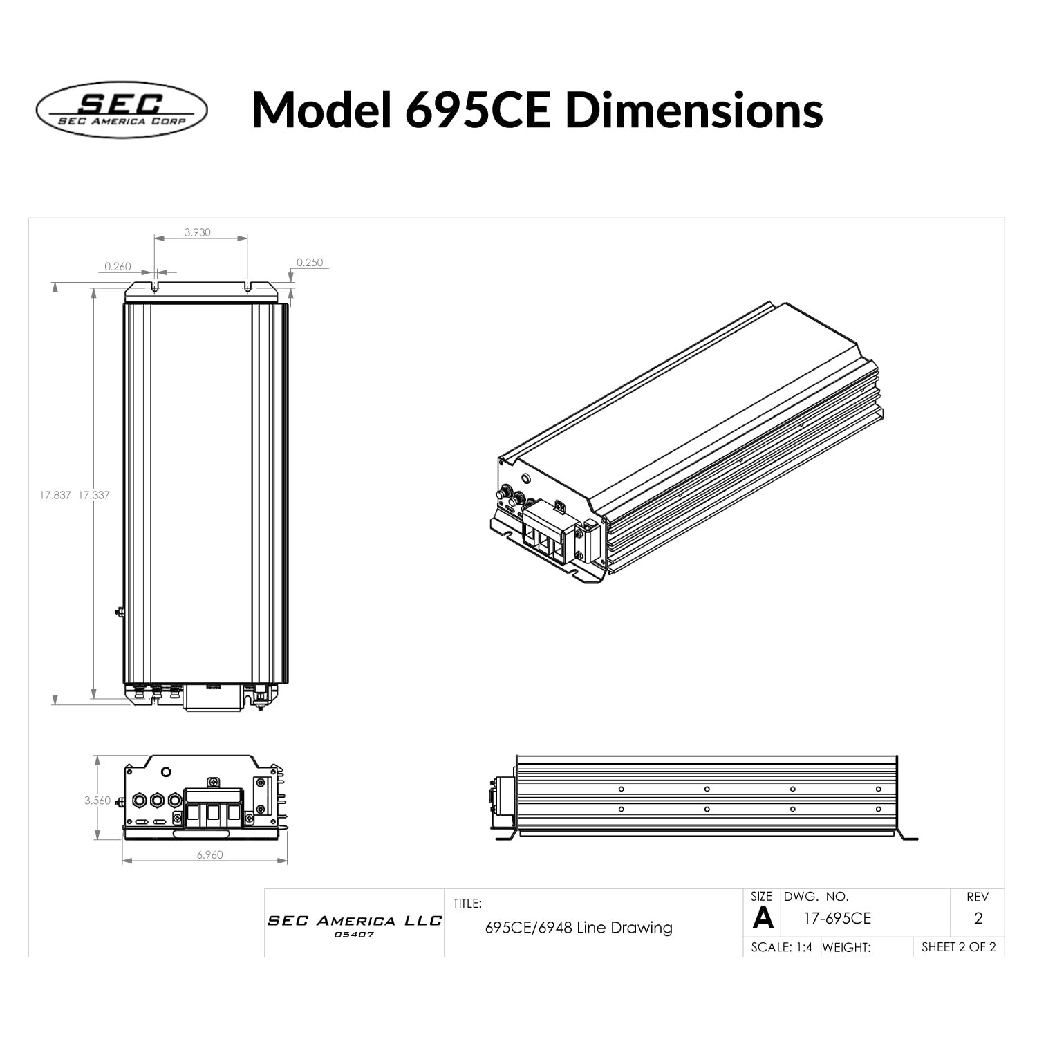 SEC America Model 695 CE DC-DC Converter - 12V to 24V High Power DC-DC Converter - Model 680 CE - 1320 Watts of Output Power