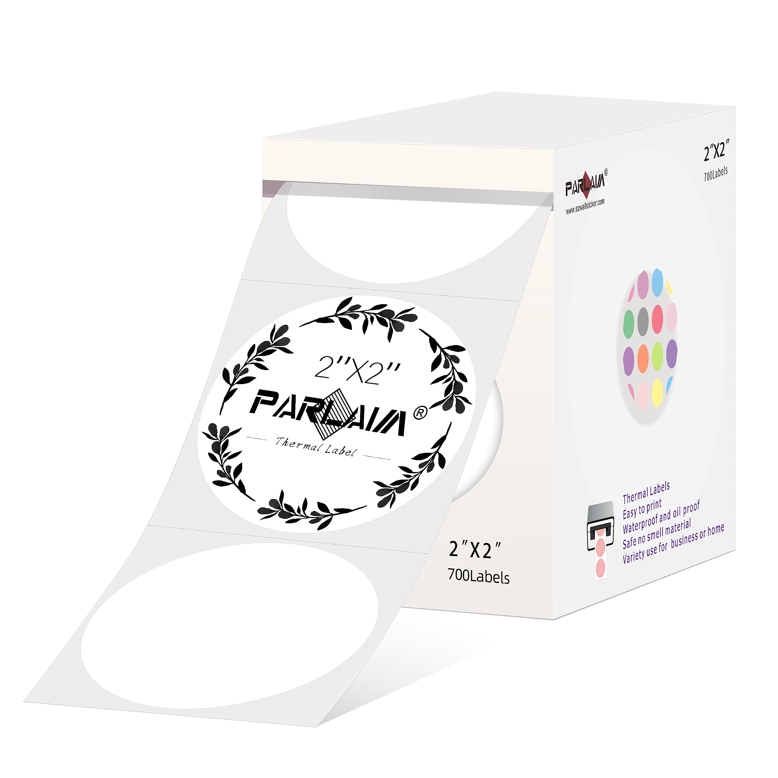 PARLAIM 2 Inch Circle Thermal Sticker Labels,700PCS Round Direct Thermal Printer Labels for Business Bottle DIY Design, QR Code, Name Tag, Inventory (White)